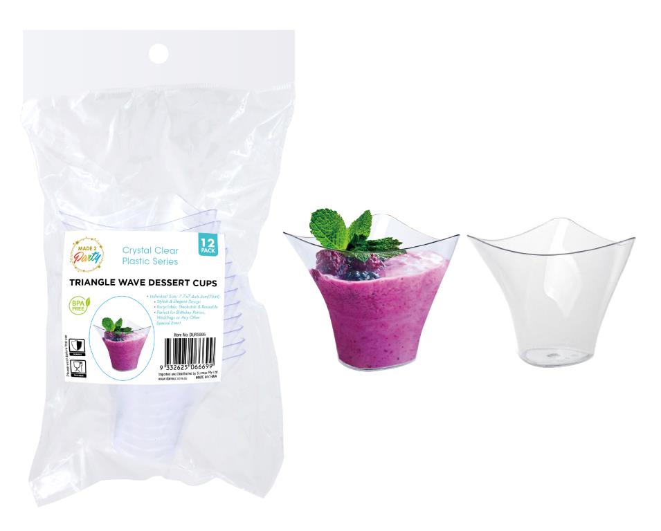 12PK Crystal Clear Wave Dessert Cups – 7.7x6.2cm – IFPACK