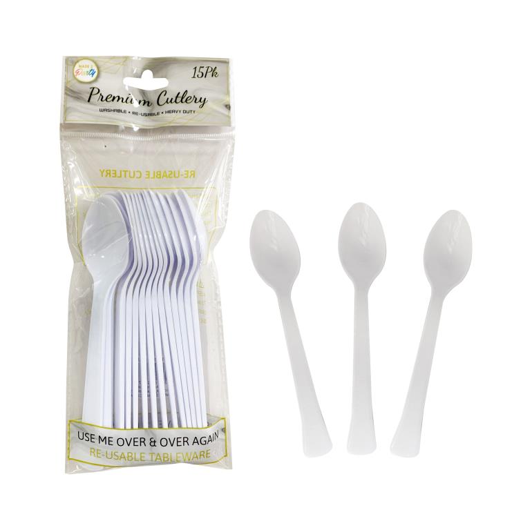 15PK Premium Reusable Plastic Party Spoons – 17cm – IFPACK