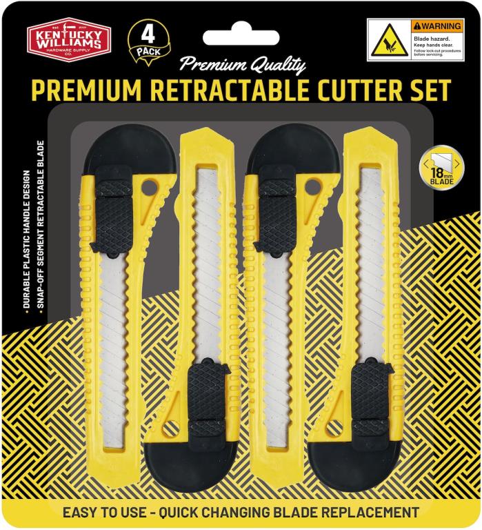 Retractable Cutter Set 4PK – Plastic body, steel blade – IFPACK