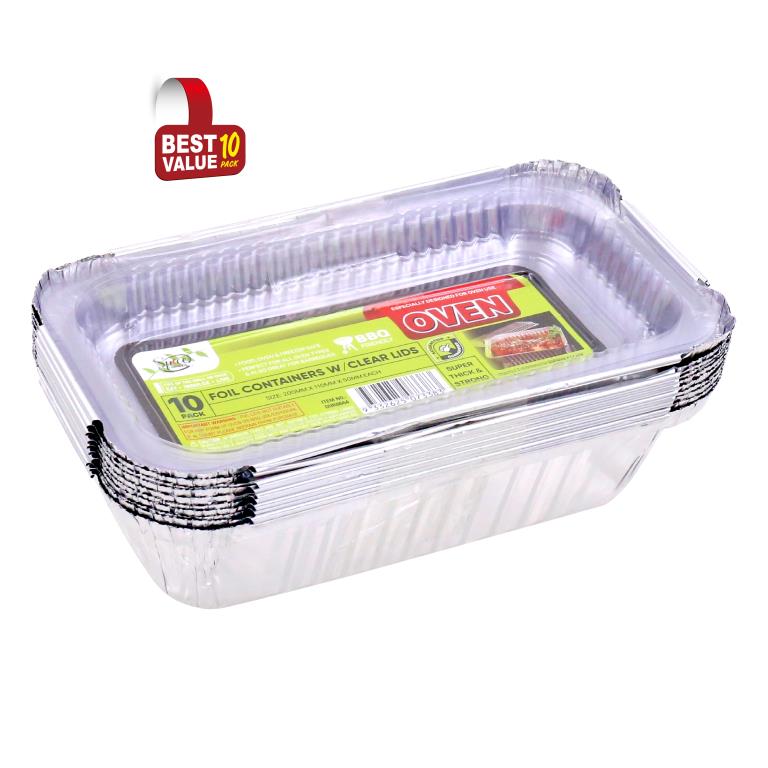 Rectangular Foil Trays with Clear PVC Lids – 200×110×50 mm (10 Pack ...