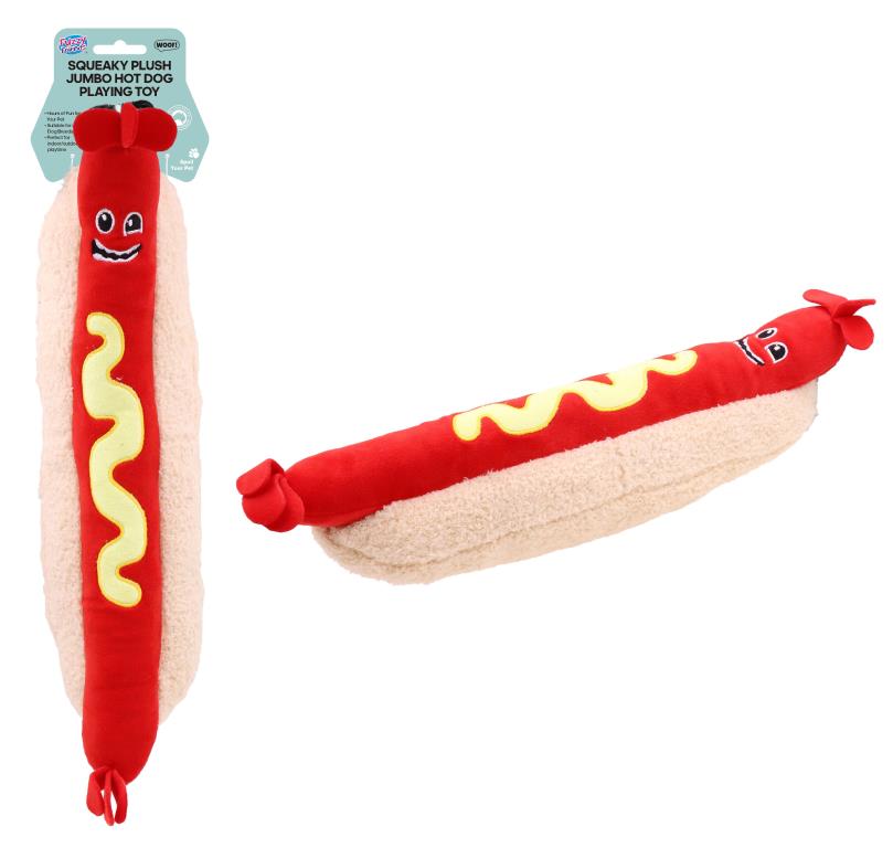 Mega Plush Squeaky Jumbo Hot Dog Toy – 40 cm Fun Chew – IFPACK