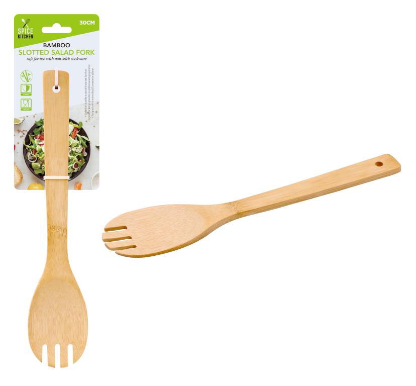 Premium Wooden Slotted Salad Fork – 30 cm Eco Fork – IFPACK