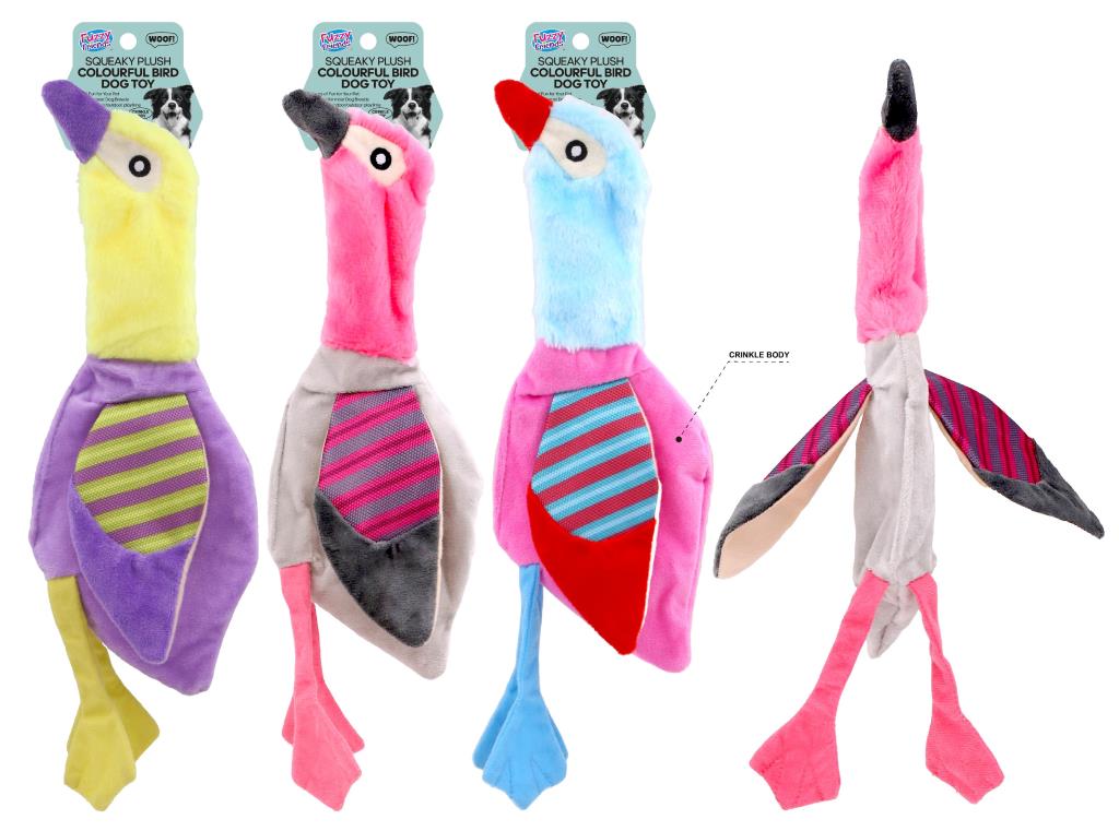 Jumbo Squeaky Plush Bird Dog Toy – 40cm colourful – IFPACK